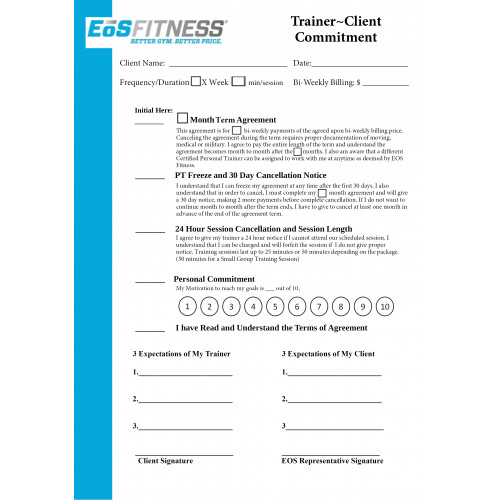 Trainer Client Commitment Sheet (Pack of 100)