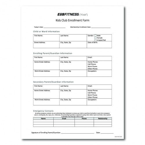Kids Club - Enrollment Child Record - Permission Release